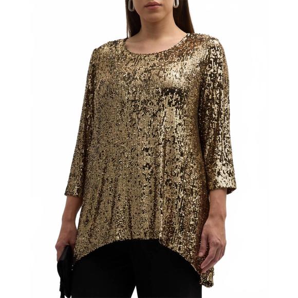 Caroline Rose | Tops | New Caroline Rose Sequin Blouse In Gold | Poshmark